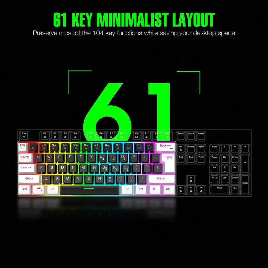 60% Wired Gaming Mini Keyboard, RGB Backlit Film Keyboard, Ultra ...