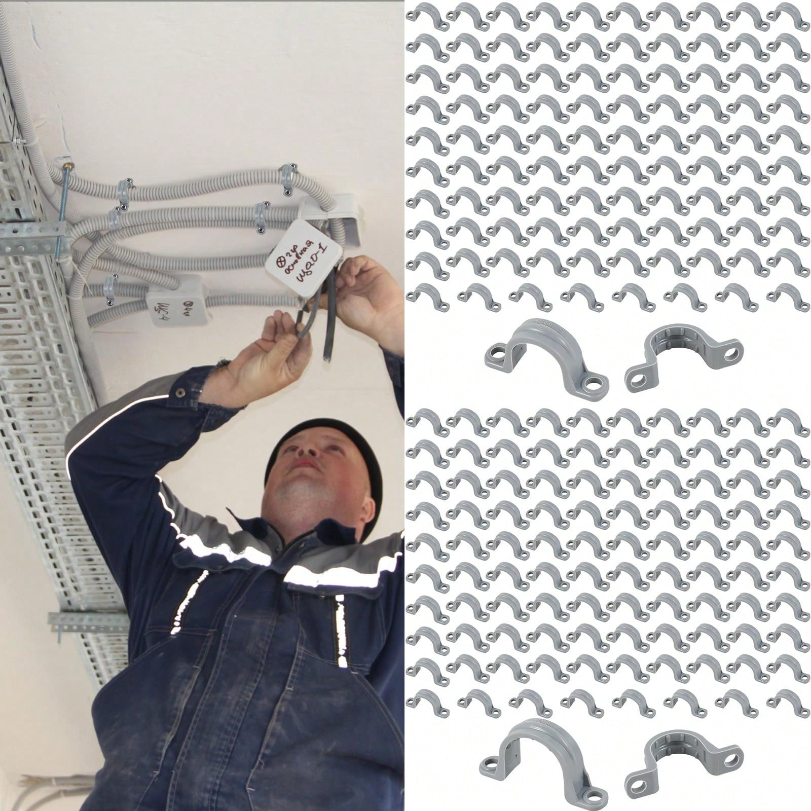 100Pcs PVC Pipe Straps 1/2inch / 3/4 Inch 2 Holes Plastic Pipe Clamps U ...