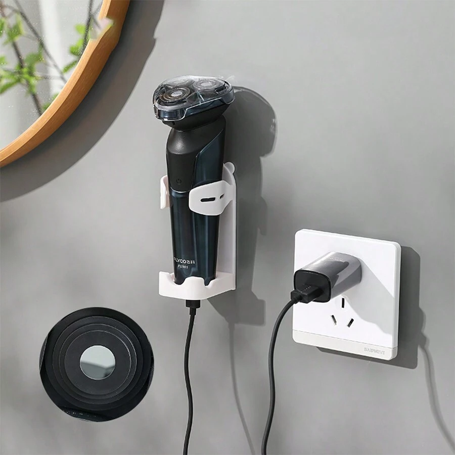 Black And White Wall-Mounted Abs Material Electric Shaver Holder For ...