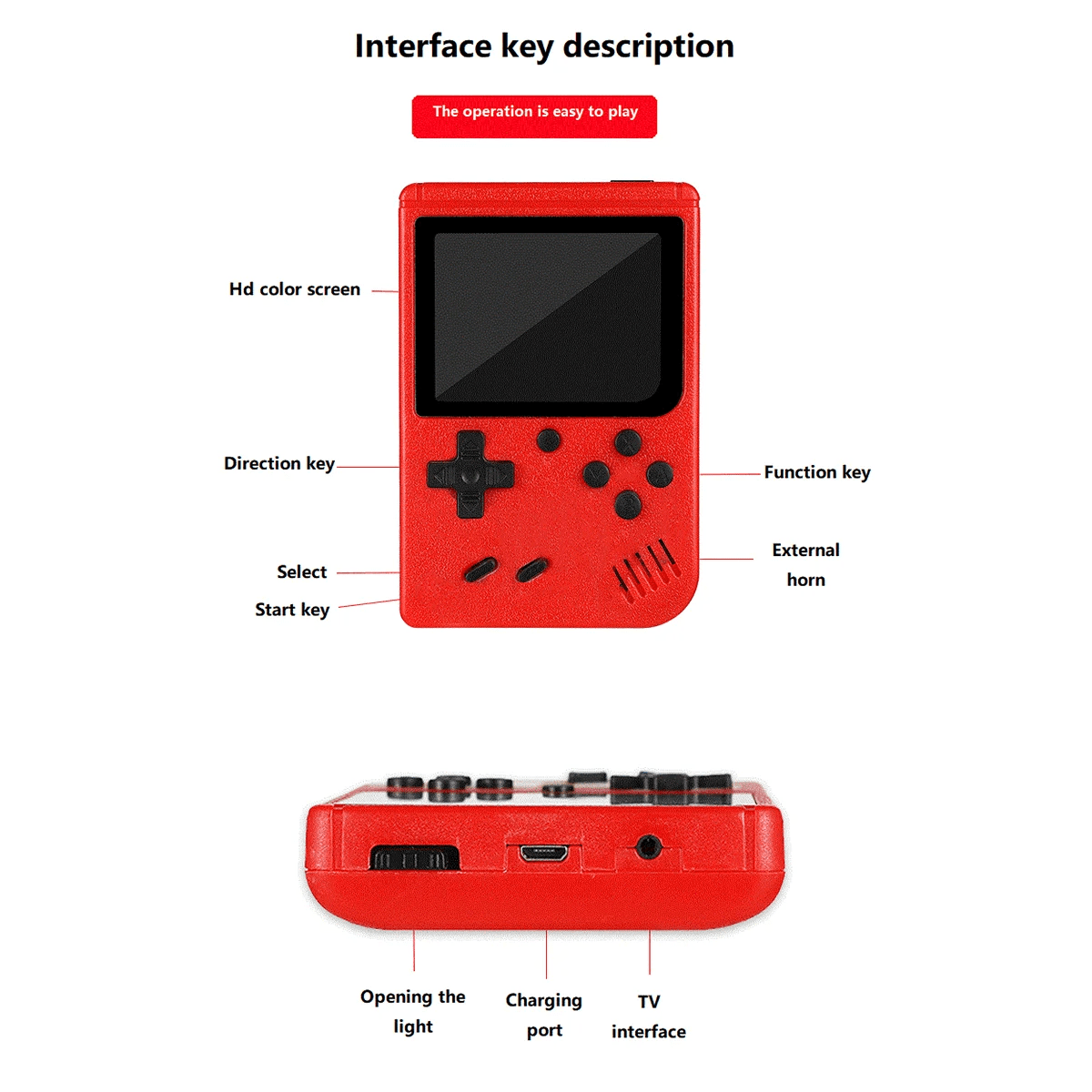 A Red Retro Classic Games Handheld Small Game Console With 400 Game Charging Can Be Connected To ...
