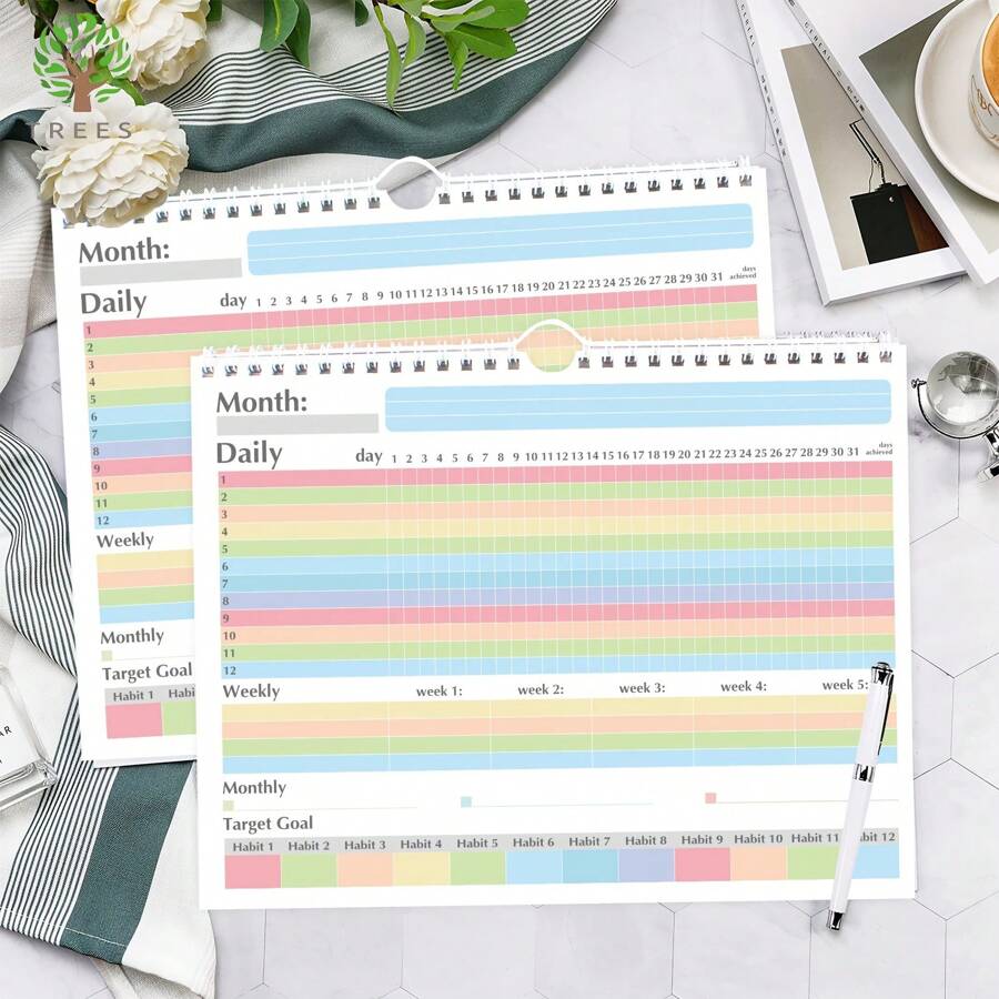 Habit Tracker Calendar Spiral Binding Habit Journal With 12 Different ...