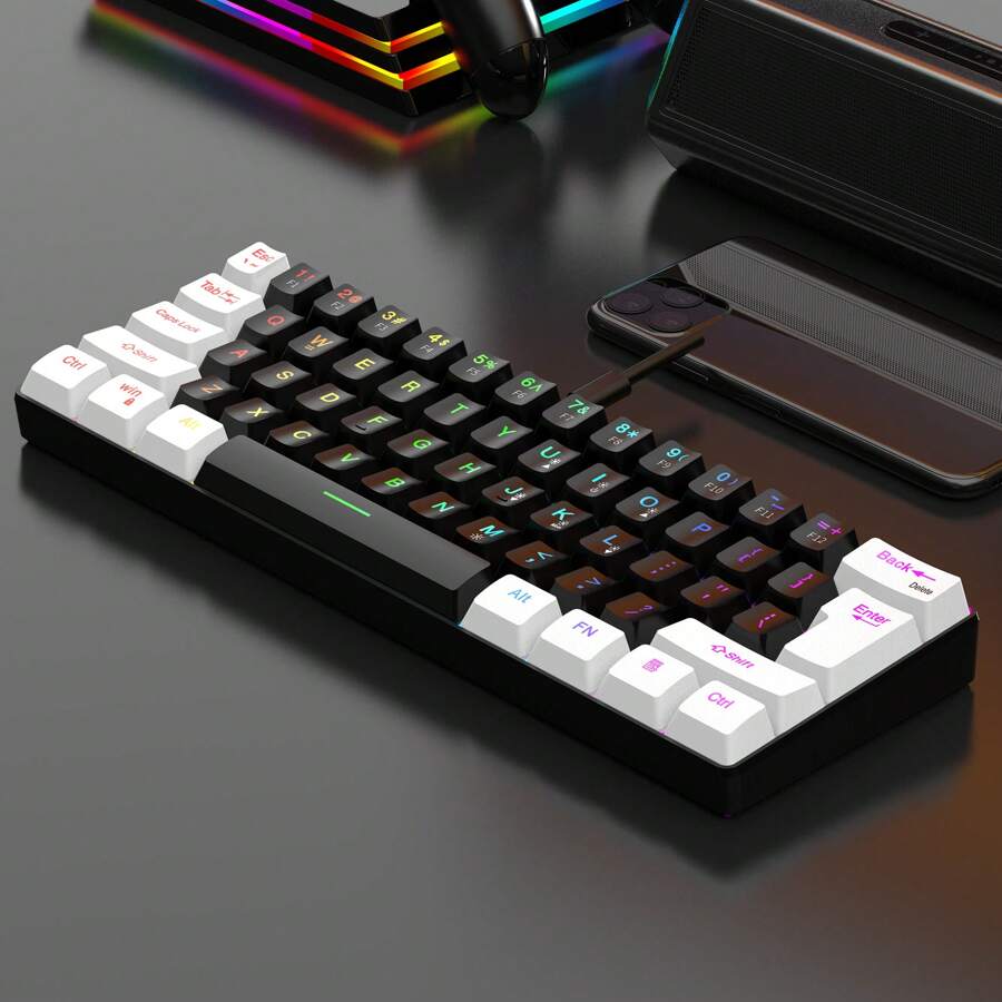60% Wired Gaming Mini Keyboard, RGB Backlit Film Keyboard, Ultra ...