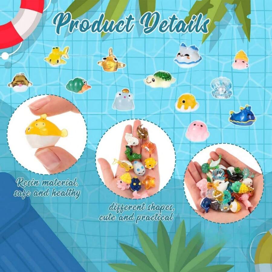 20Pcs Random Color Mini Resin Ocean Animals Ornaments, Ocean Themed ...