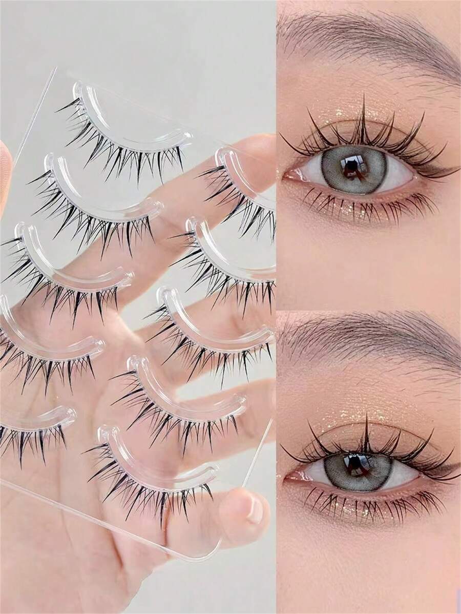 5 Pairs Natural Look Manga Fake Eyelashes - Reusable Wispy Lashes For ...