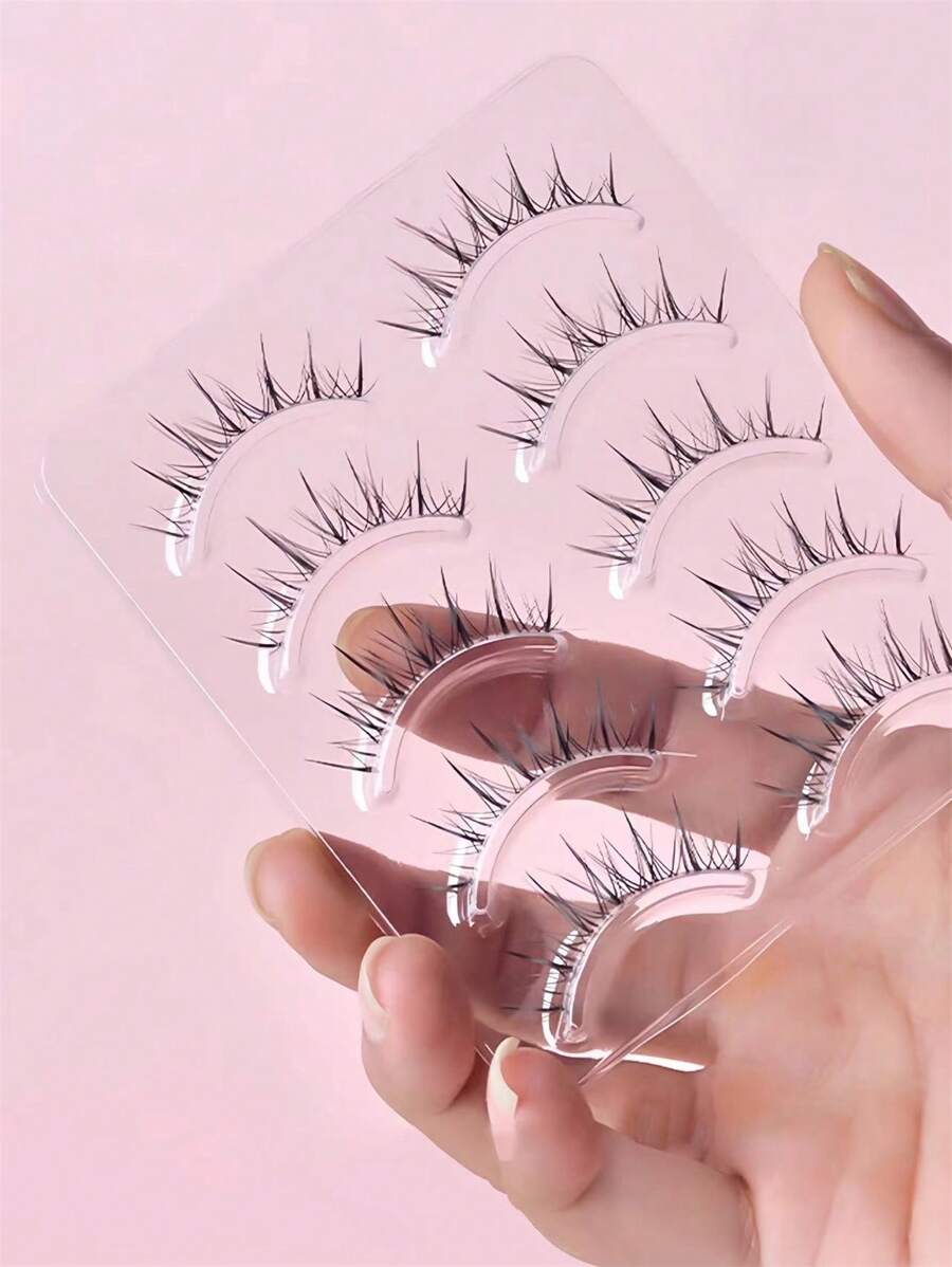 5 Pairs Natural Look Manga Fake Eyelashes - Reusable Wispy Lashes For ...