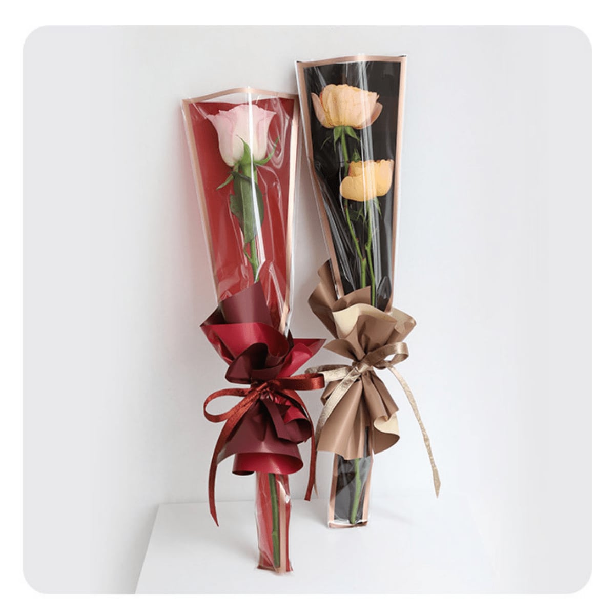 10pcs Single Rose Flower Clear Bag Packaging Floral Wrap Bouquets ...
