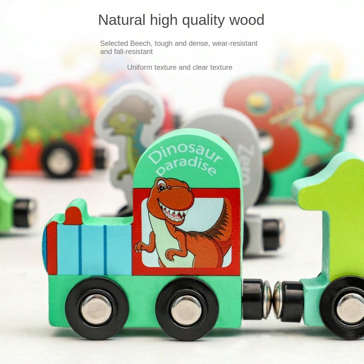 11 Different Dinosaur Themed Numbered Small Trains Kids Wooden Building ...