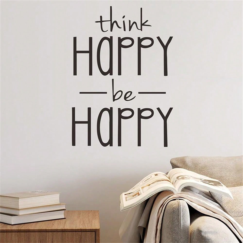 1pc, Quotes Words Design Vinyl Decal Think Happy Be Happy Quote Wall ...