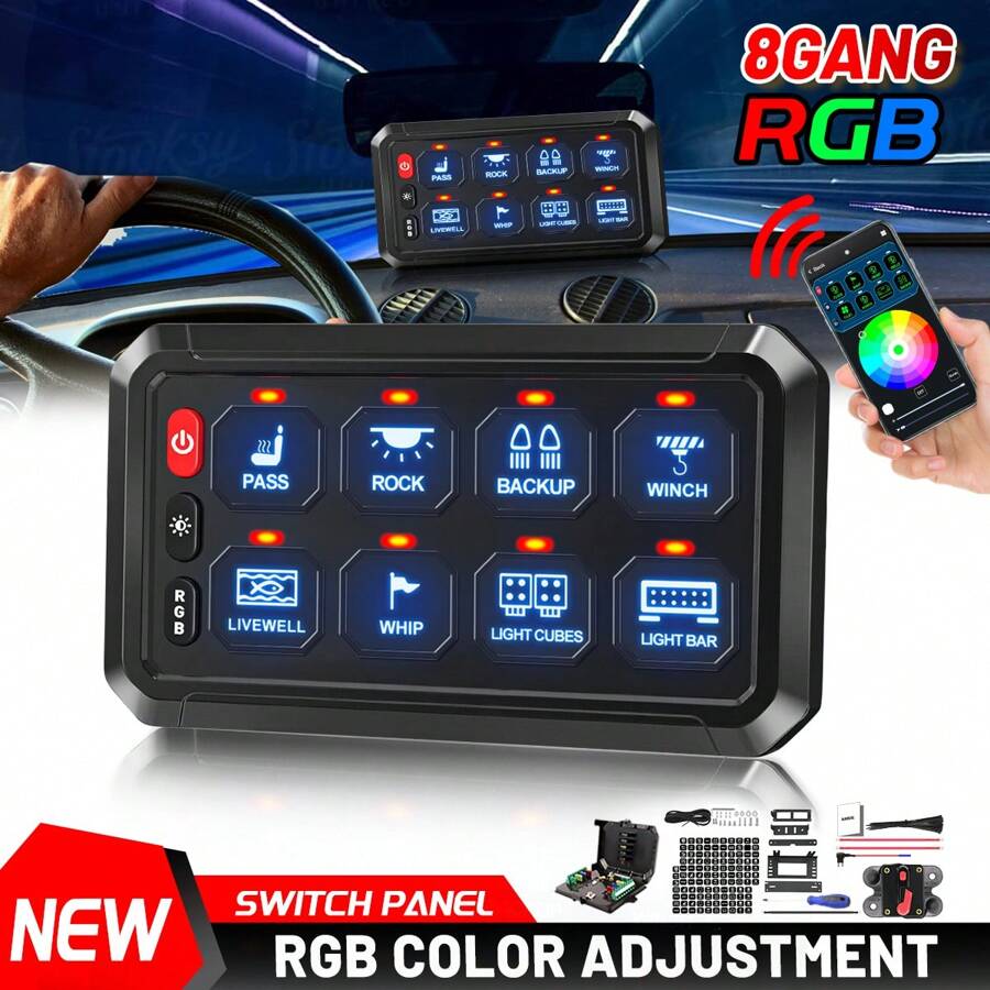 RGB 8 Gang App Control Switch Panel 3 Silicon Button, 5-Level ...