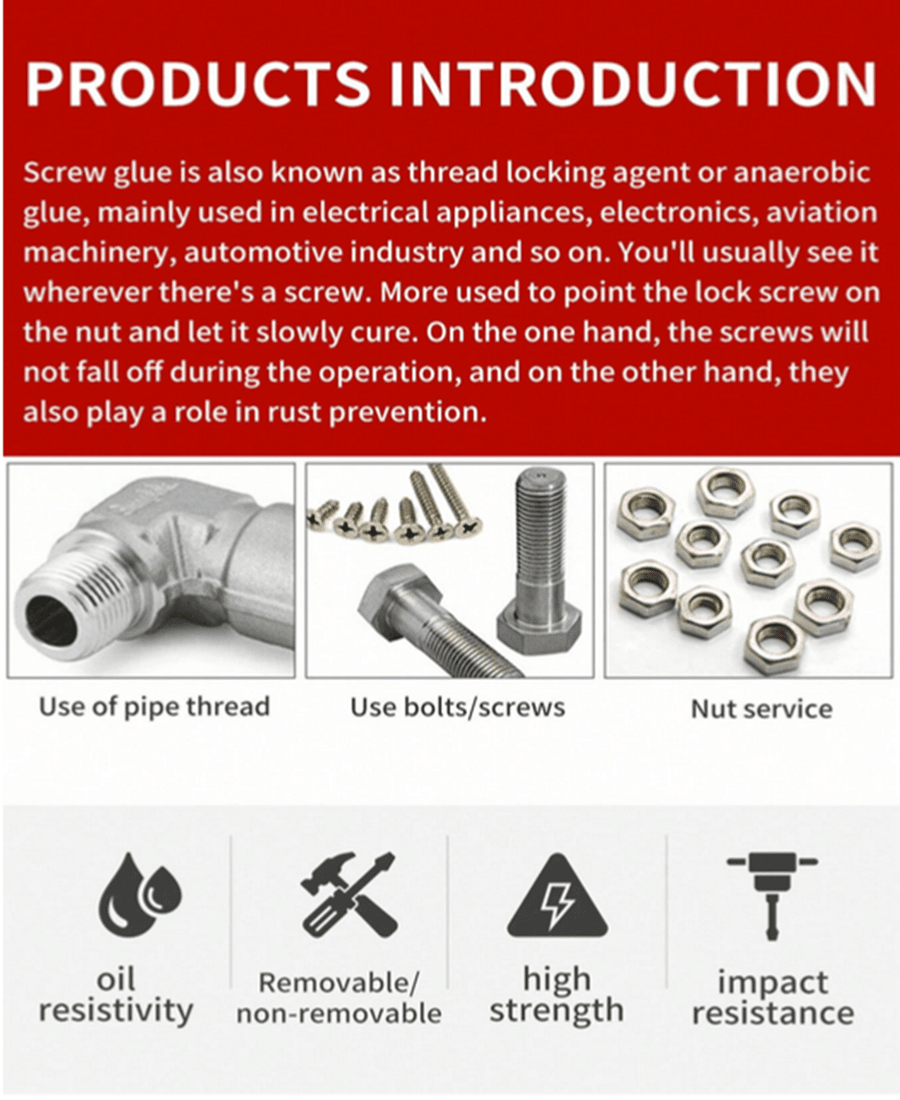 Loctite 271 Threadlocker Adhesive, Anaerobic Adhesive, Screw Anti-Loose ...