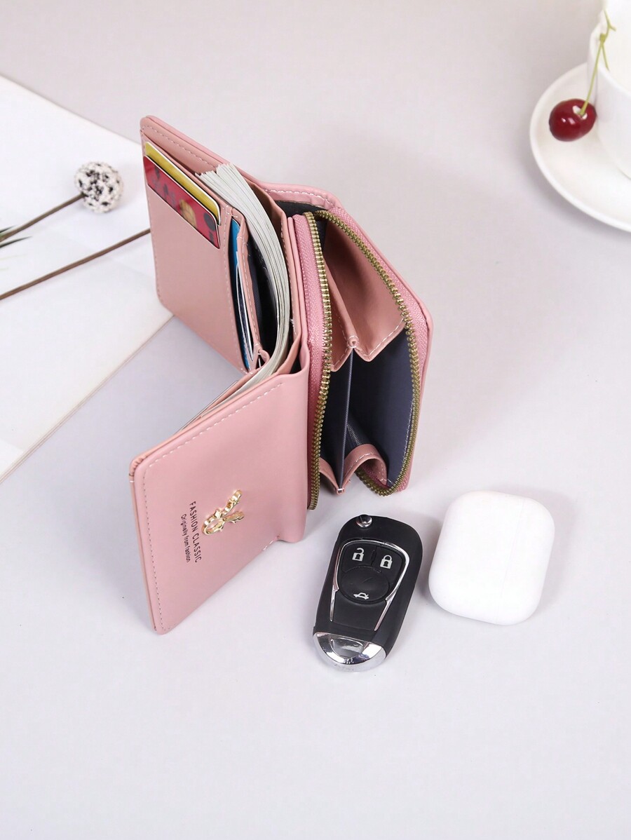 3-Fold Fashion Portable Flip Cover Multi-Layer Chain Wallet For Women ...