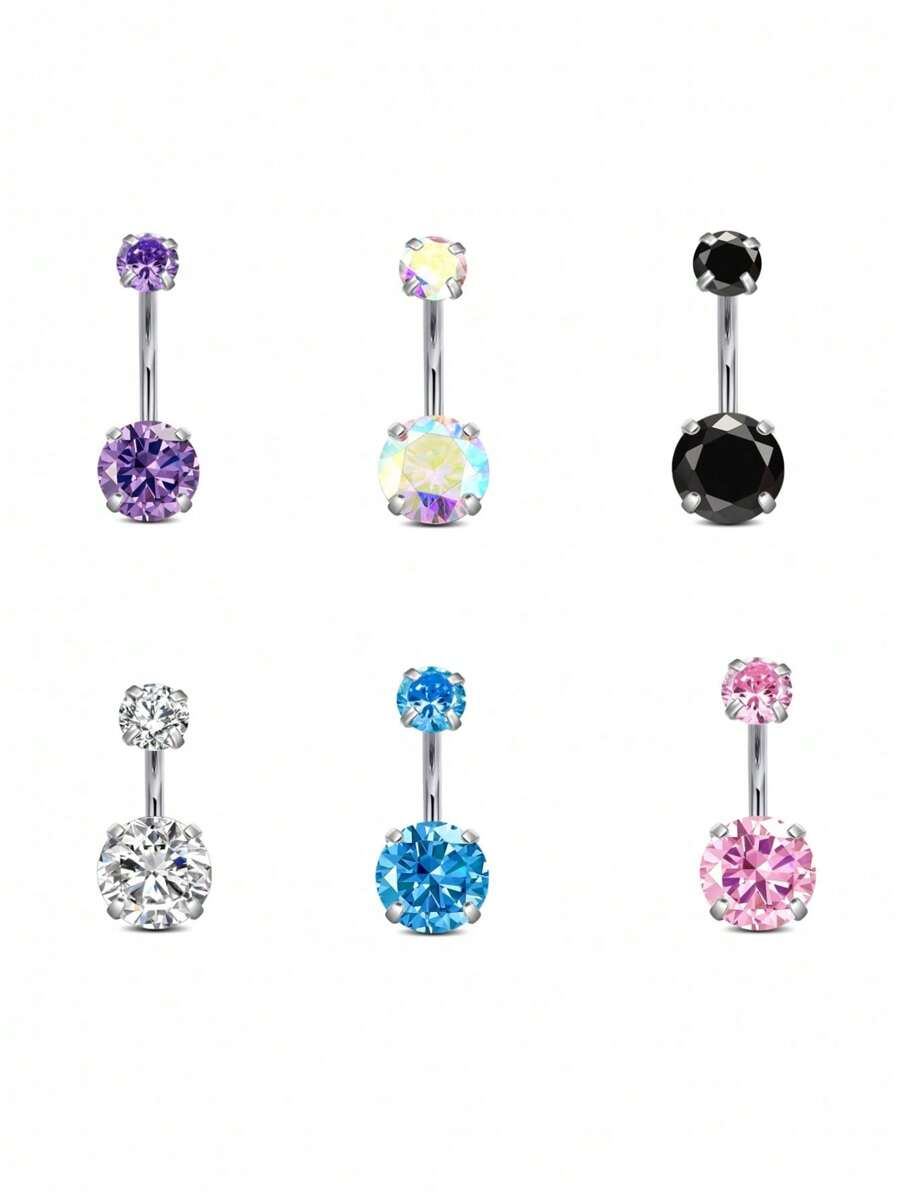 Belly Button Rings Round Cubic Zirconia Navel Barbell Stud Body ...
