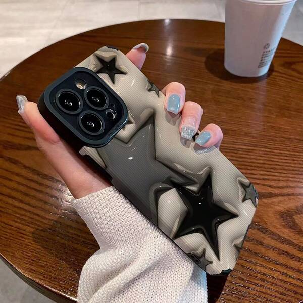 Abstract Cream & Star Pattern Phone Case, Compatible With Iphone 14 ...