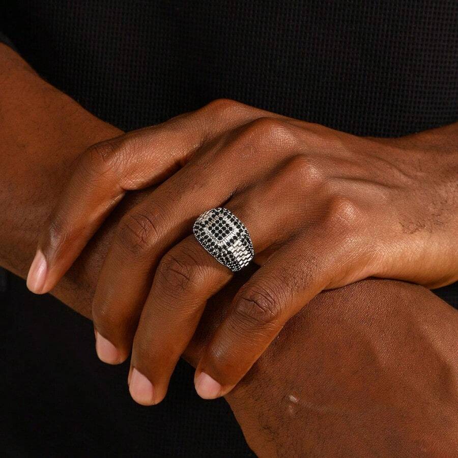 Luxury Hip Hop Style Personality Diamond-Set Men's Ring | SHEIN USA
