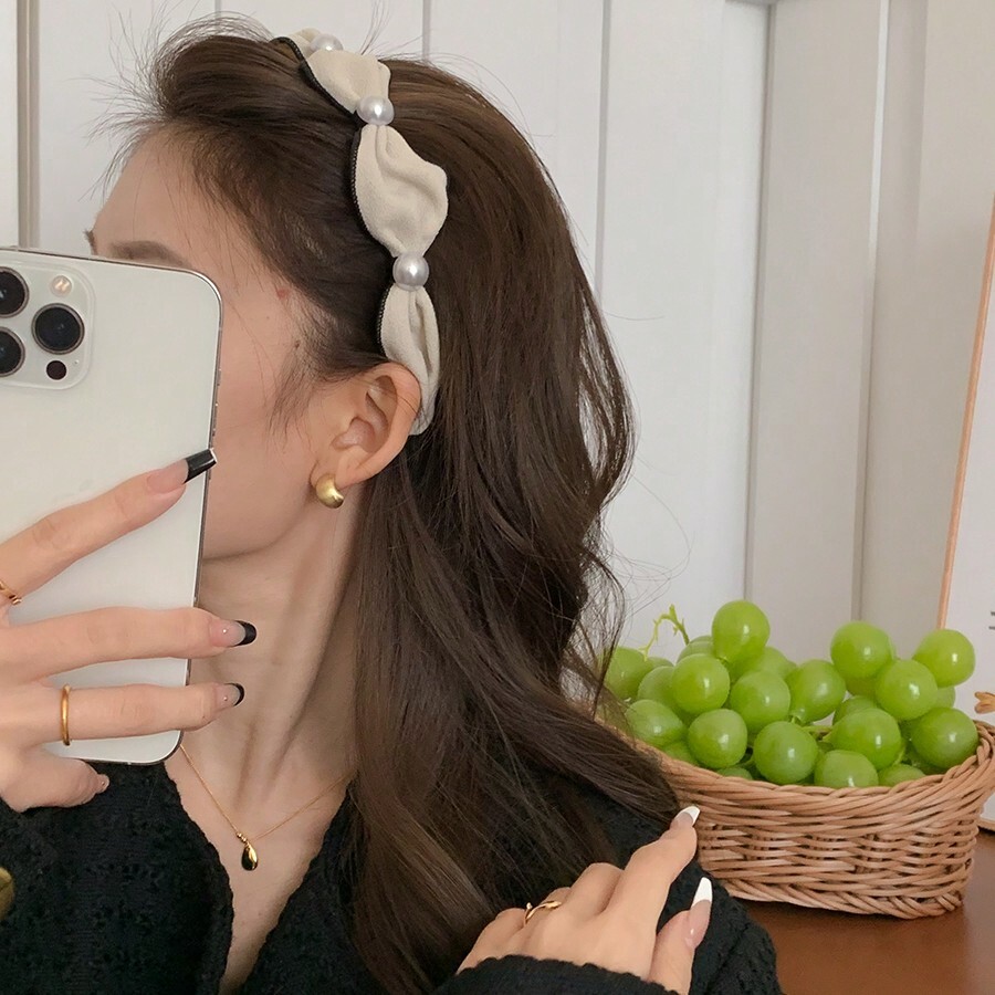 Elegant 1pc Women's Pearl Headband, High Drape Headscarf, Summer Facial ...