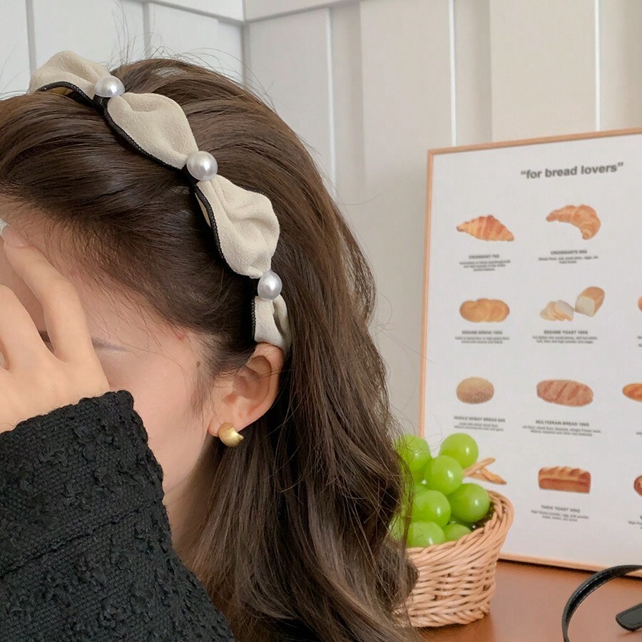 Elegant 1pc Women's Pearl Headband, High Drape Headscarf, Summer Facial ...