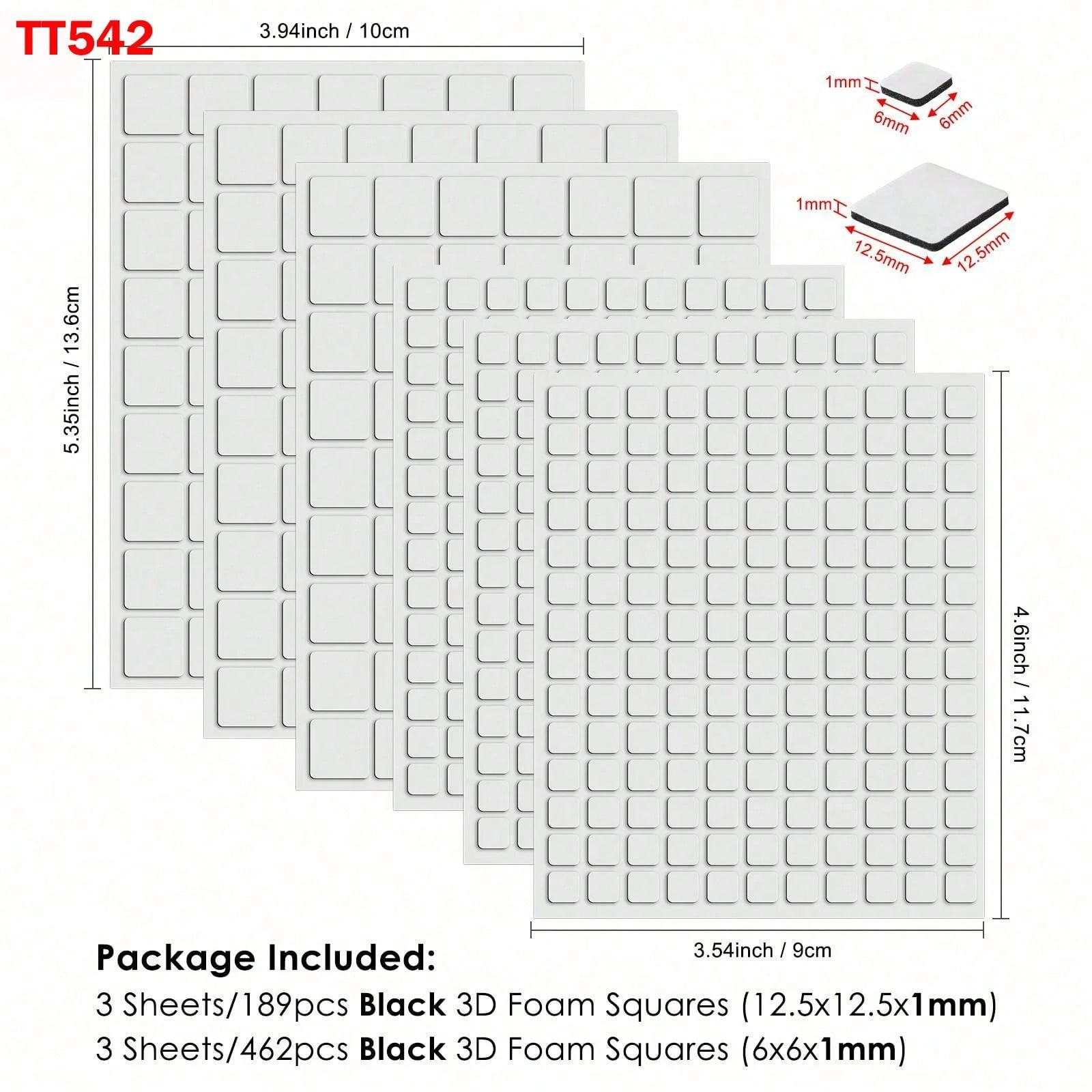CYFUN DESIGN 6 Sheets 3D Double Sided Adhesive Foam Squares Black And ...