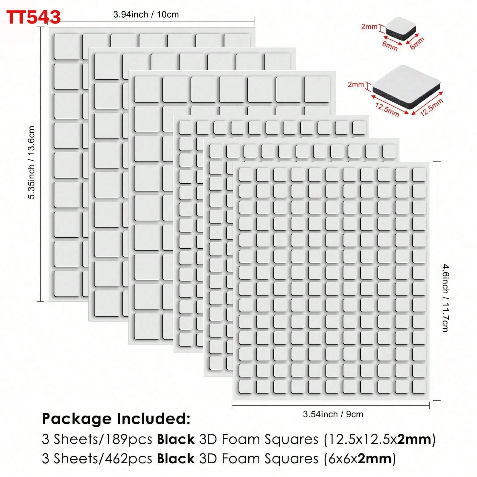 CYFUN DESIGN 6 Fogli Adesivi Schiuma A Doppia Faccia 3d Quadrati ...