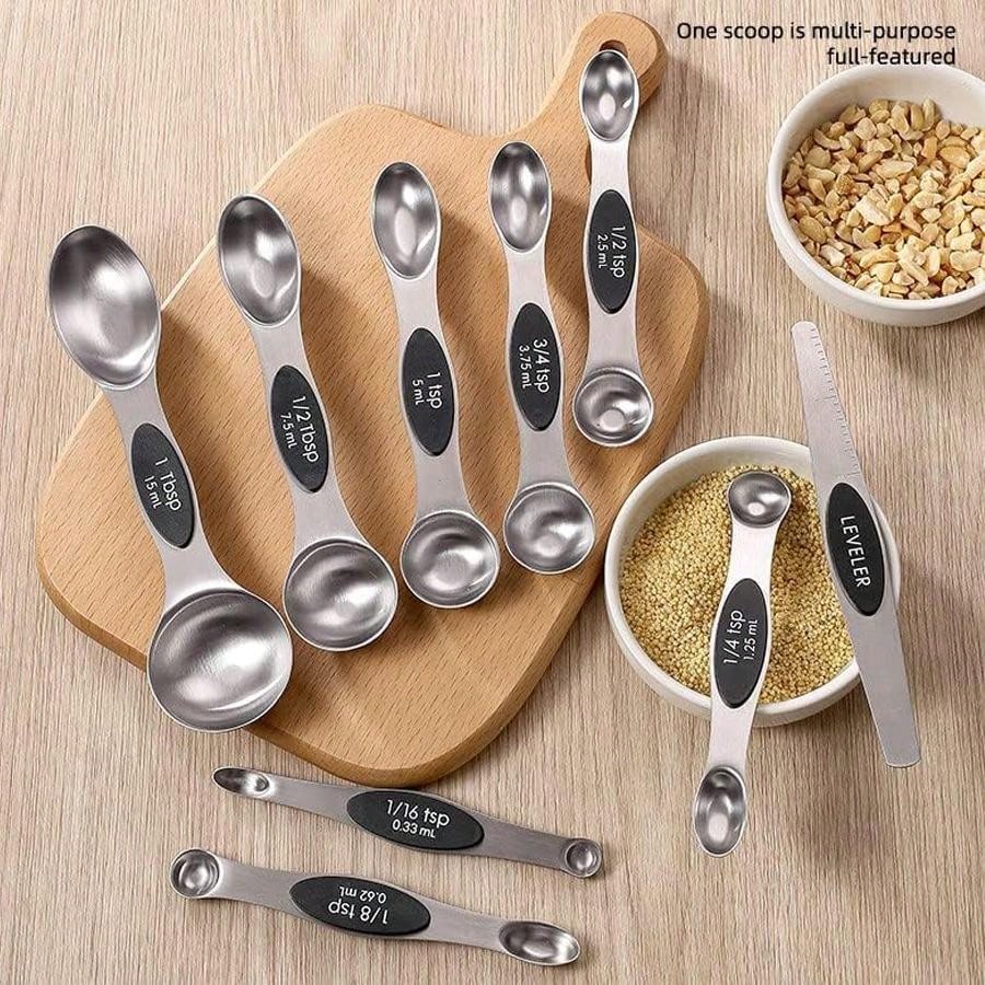 9pcs/Set Magnetic Measuring Spoons Set Stainless Steel Stackable Dual ...