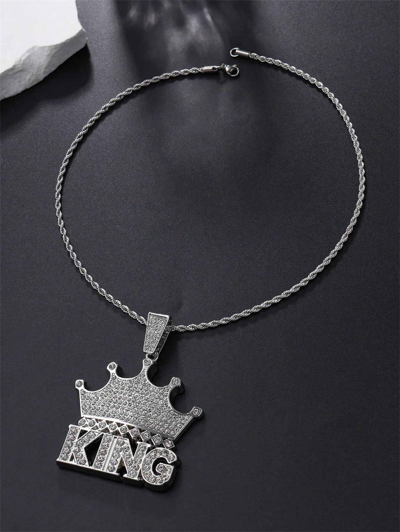 Oversized Crown 'KING' Pendant Necklace With Rhinestones, Classic For ...