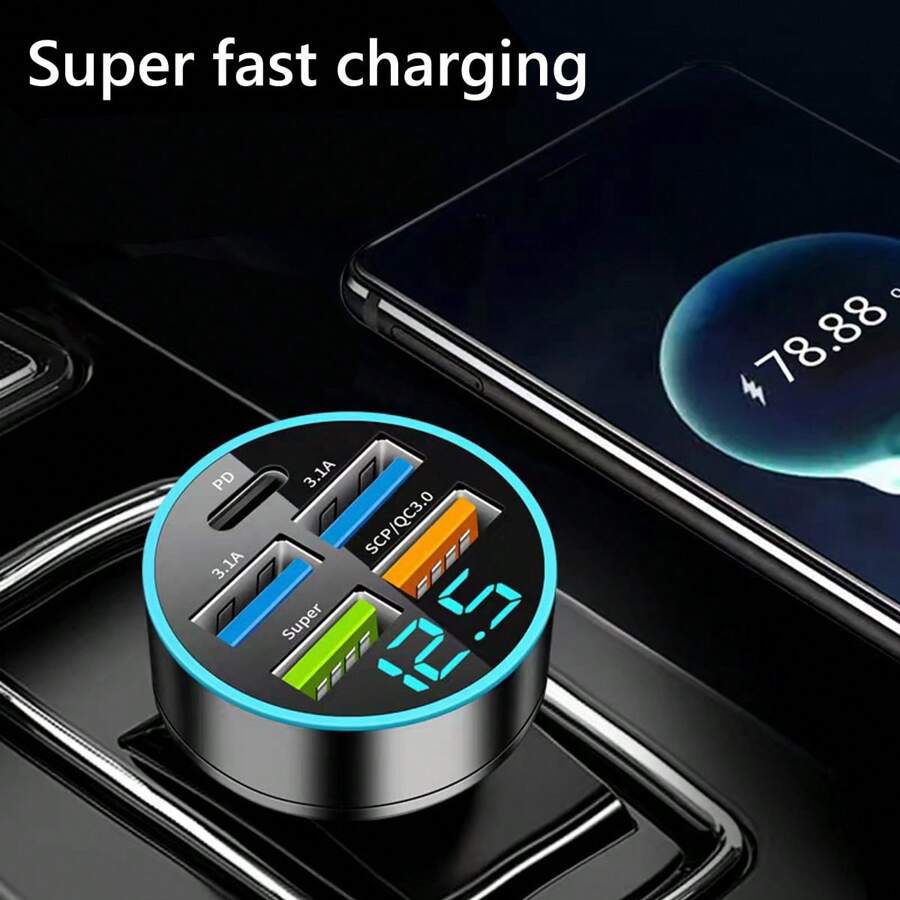 Car Charger 5 Ports USB Super Fast Charging Intelligent Phone Charging ...