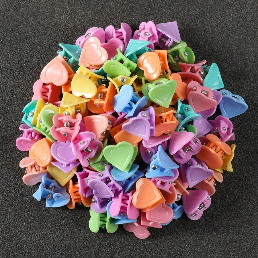 50pcs Girls' Cute Candy Colored Mini Heart Hair Clips, Colorful Anti ...