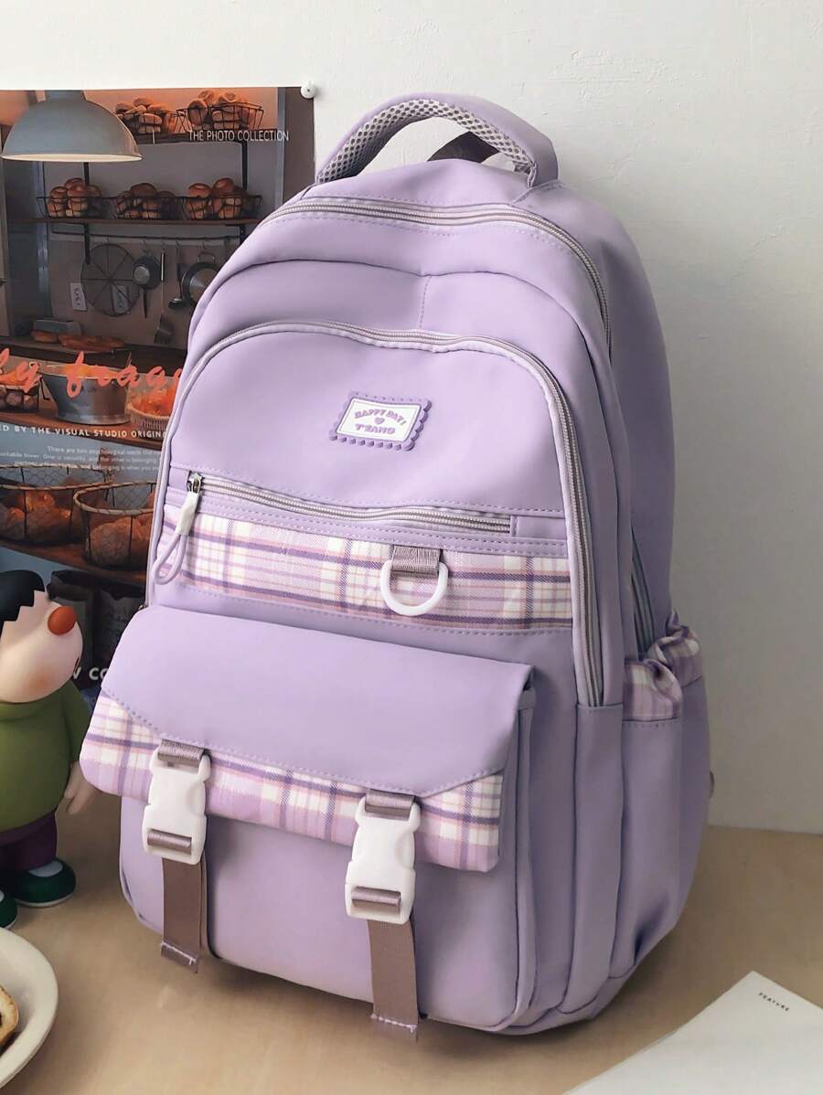 Solid Color Large Capacity Campus Student Backpack With Multiple ...