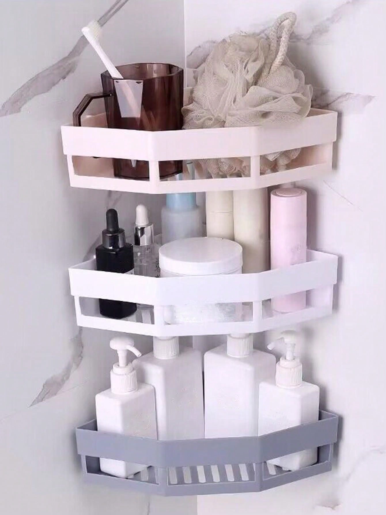 1pc Simple Punch-Free Bathroom Storage Rack, Wall-Mounted Toiletry ...