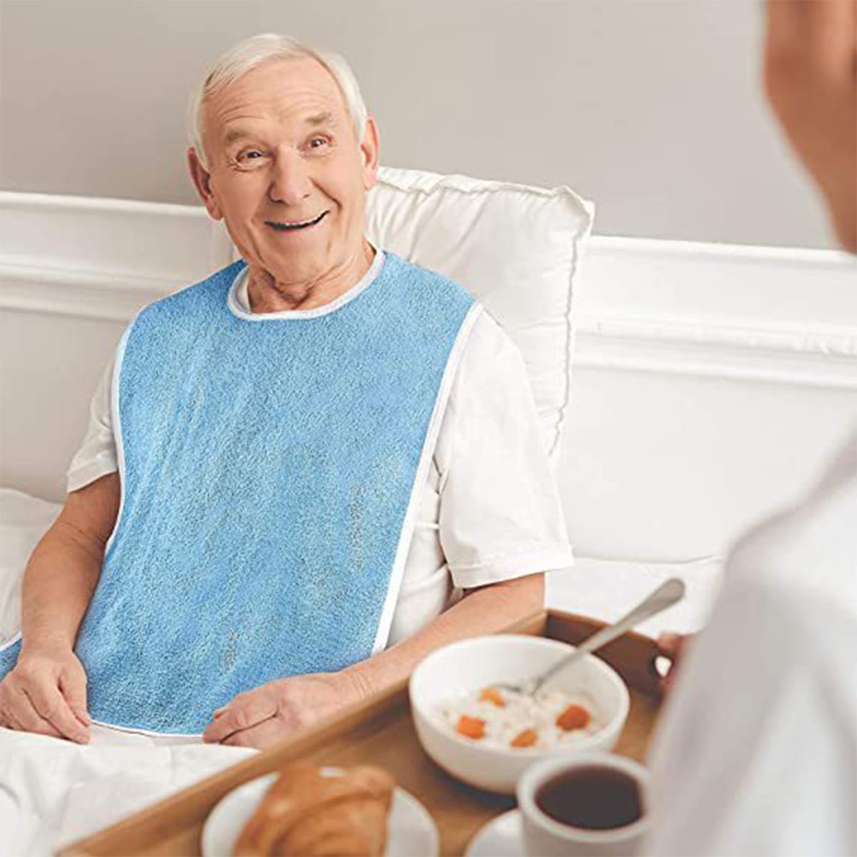 1pc Light Blue Anti-Fouling Adult Bib With Pocket For Elderly ...