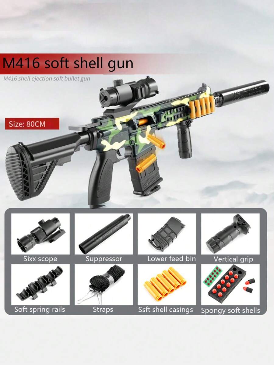 1pc M416 Bolt-Action Shell Ejection Toy Gun For Youth, Soft Bullets Compatible (Some Parts ...
