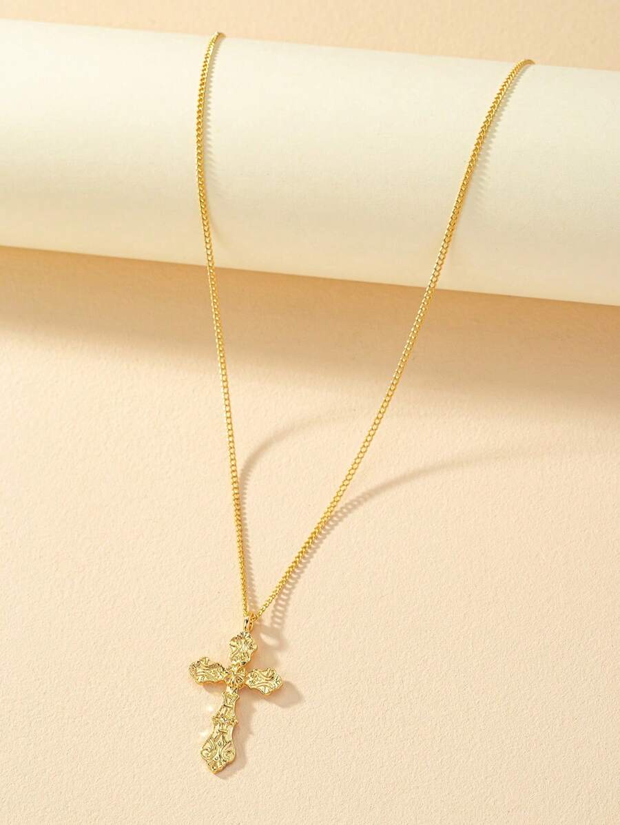 Textured Cross Charm Necklace | SHEIN USA