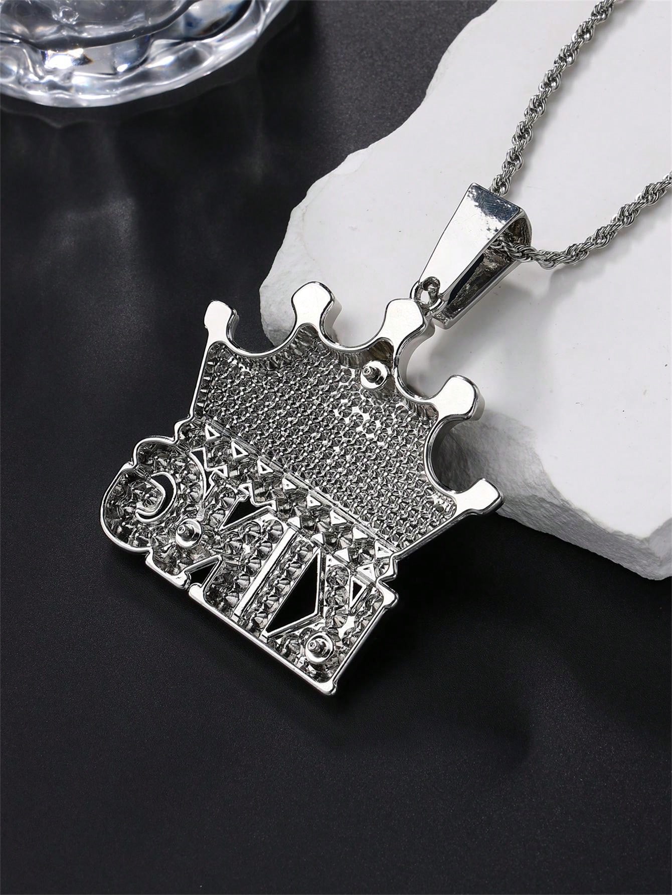 Oversized Crown 'KING' Pendant Necklace With Rhinestones, Classic For ...