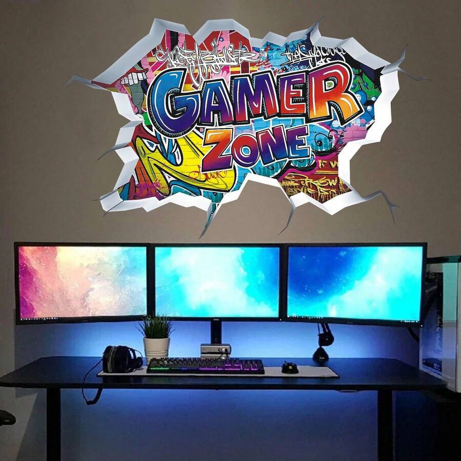 1pc Large Gamer Wall Sticker With 3d Game Console Iconic Poster And ...