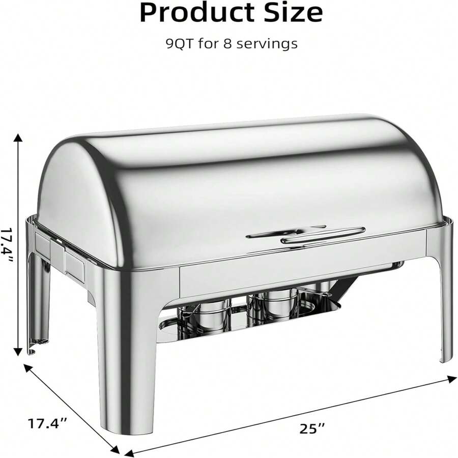 9QT Chafing Dish Buffet Set, Commercial Stainless Steel Roll Top Buffet Server Chafing Dish Set ...