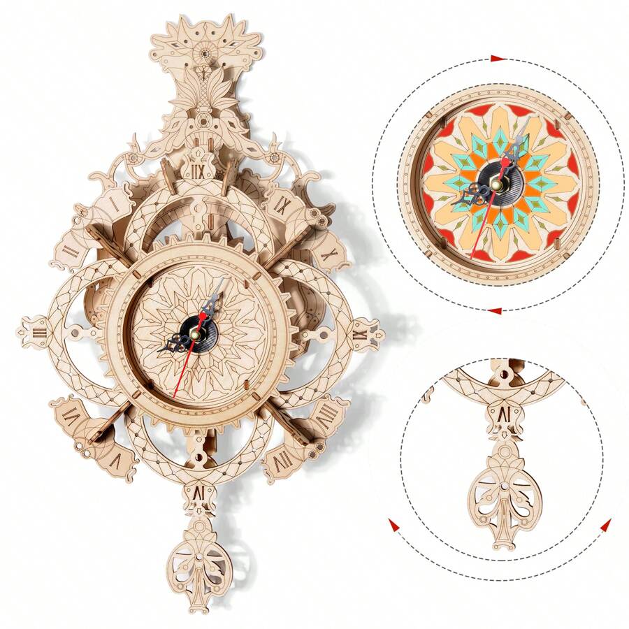 3D Puzzles For Adults Wooden Clock Kit DIY Build Mechanical Wall Clock ...