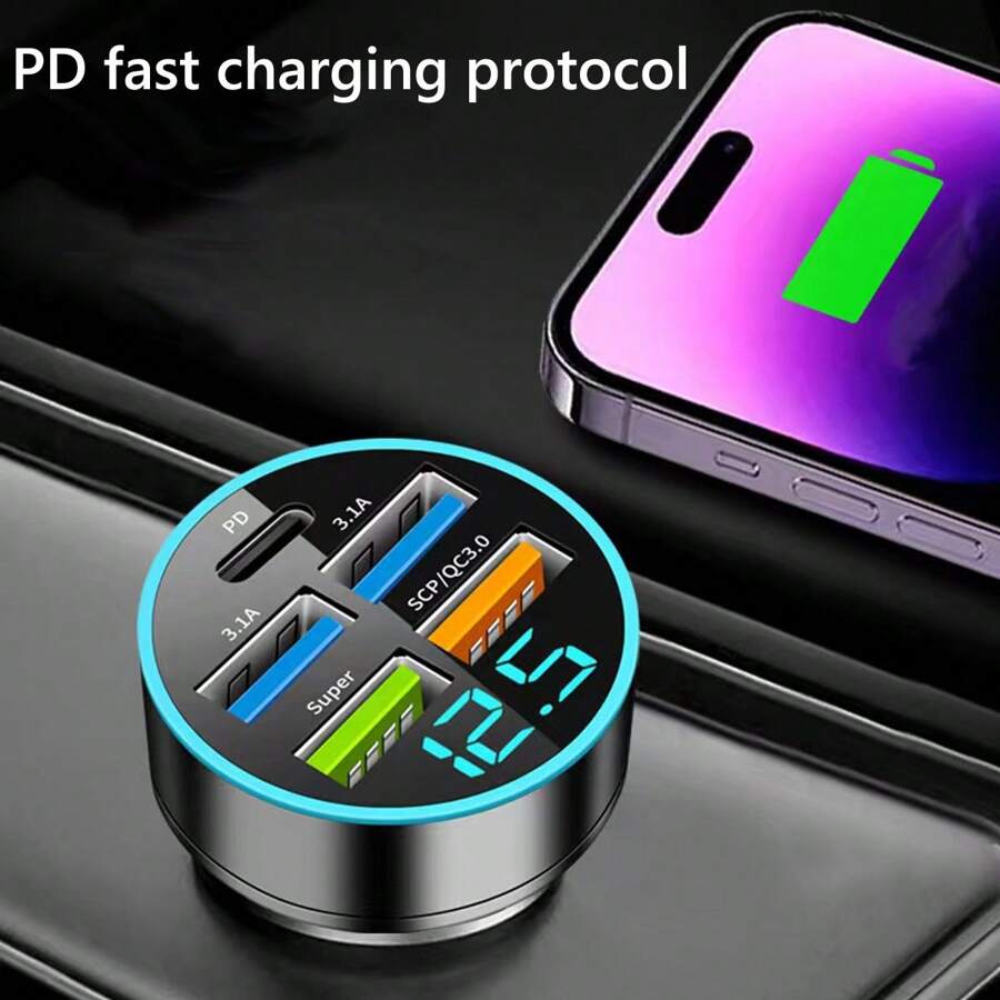 Car Charger 5 Ports USB Super Fast Charging Intelligent Phone Charging ...