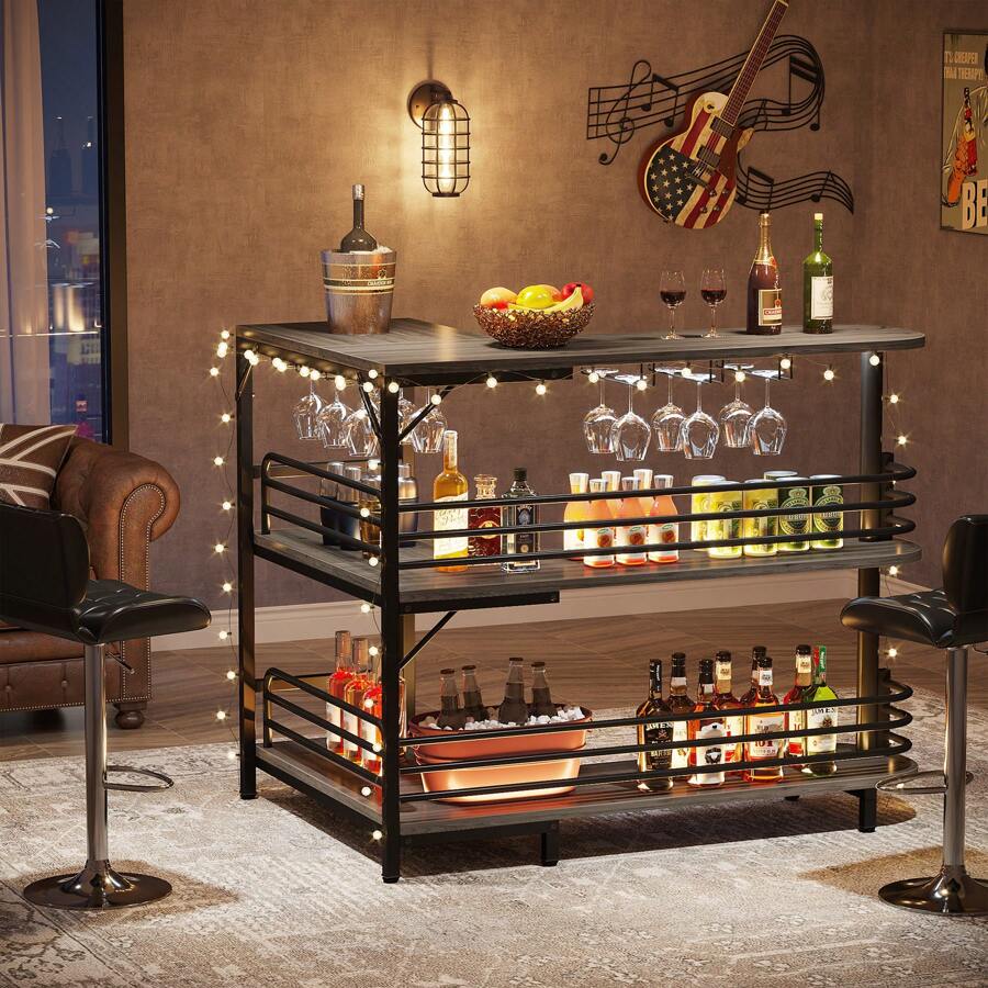 Tribesigns L-Shaped Home Bar Unit, 3 Tier Liquor Bar Table With Storage ...