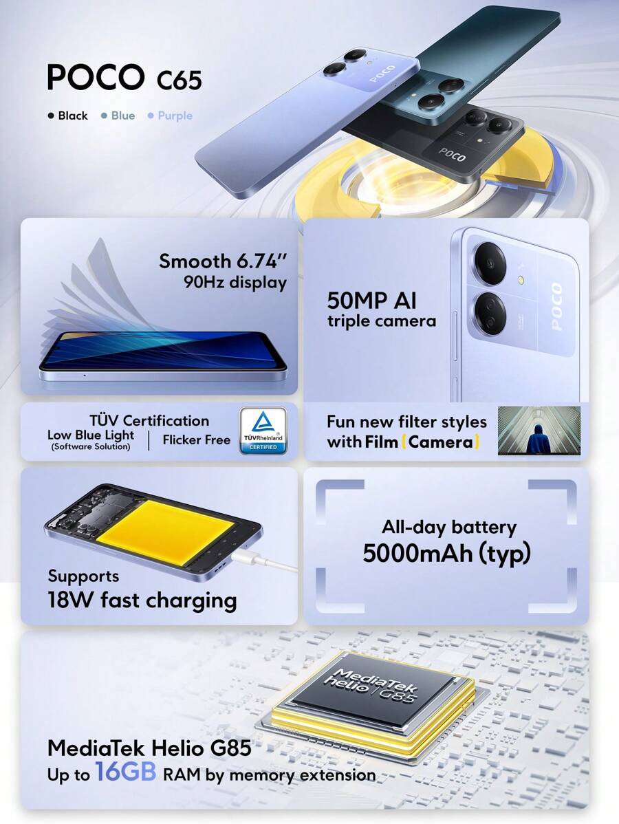 xiaomi POCO C65 NFC Versión Global 8GB+256GB Procesador MediaTek Helio G85 de ocho núcleos ...