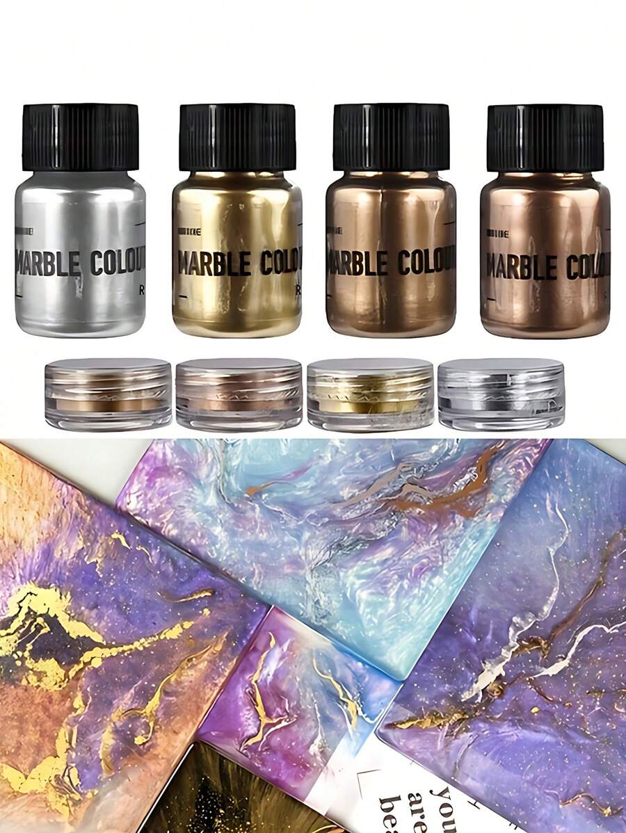 1 Bottle Shimmer Metallic Golden Silvery Color Powder, Faux Pearlescent ...