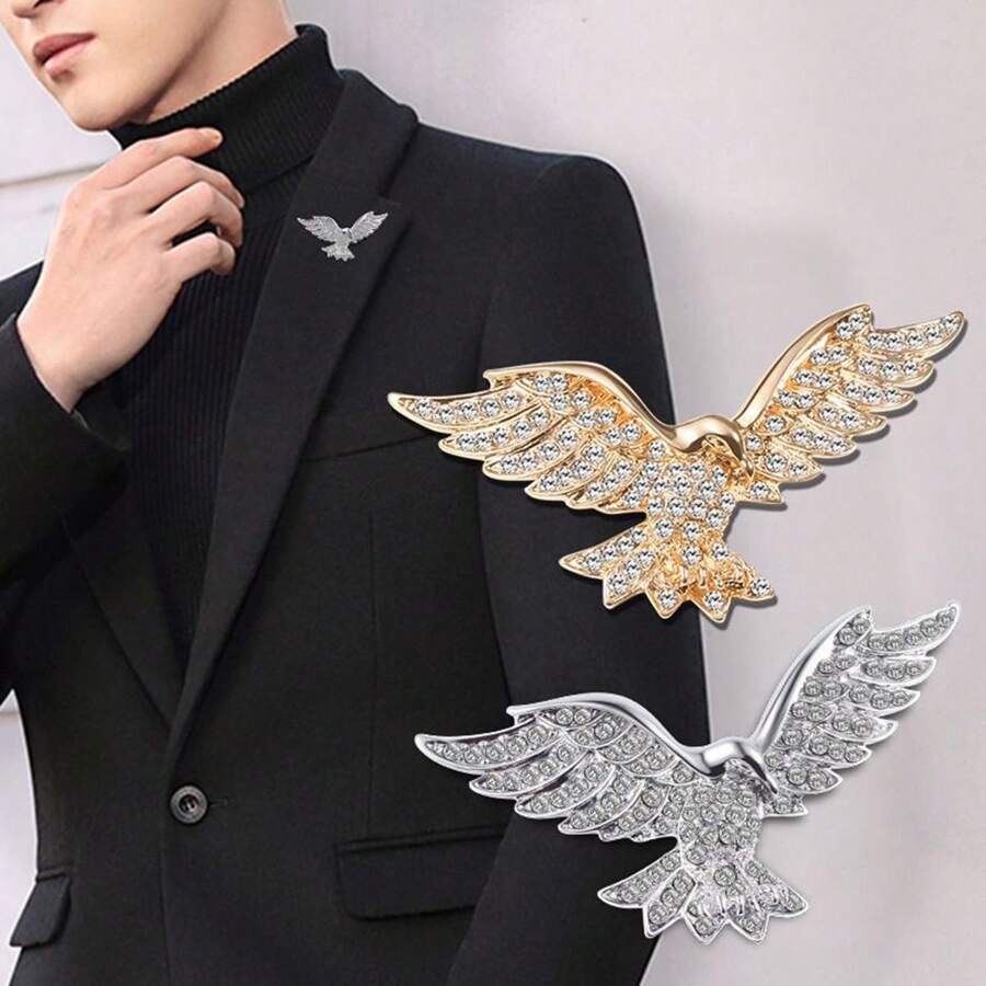 1pc Fashionable Eagle Shaped Rhinestone Inlay Suit Pin For Men, Deluxe ...