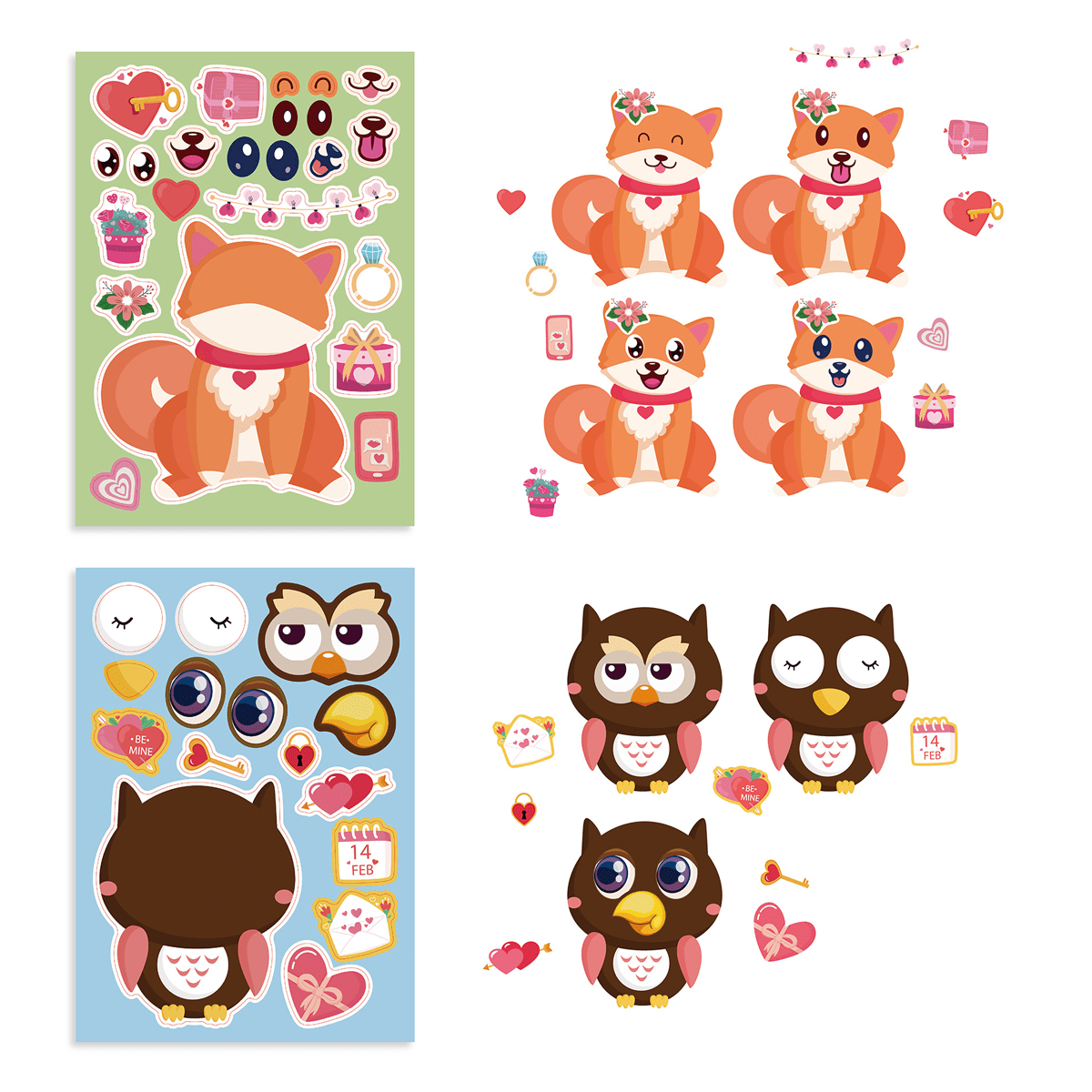 6 Sheets Valentine Stickers, Valentine Make Your Own Stickers DIY ...