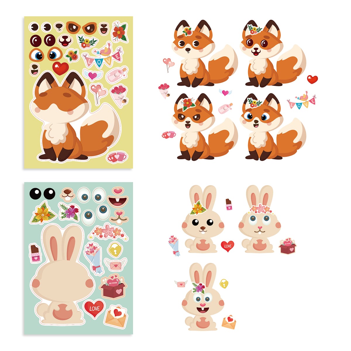 6 Sheets Valentine Stickers, Valentine Make Your Own Stickers DIY ...