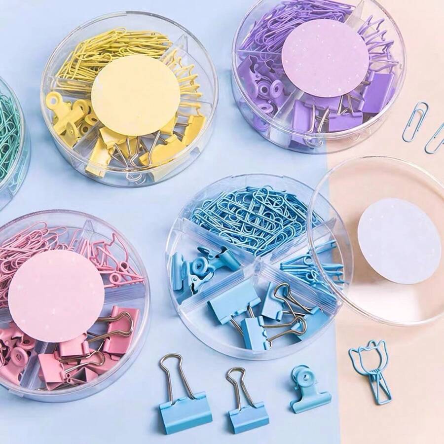 1box Colorful Binder Clip Set, Including Various Shapes Of Paper Clip ...