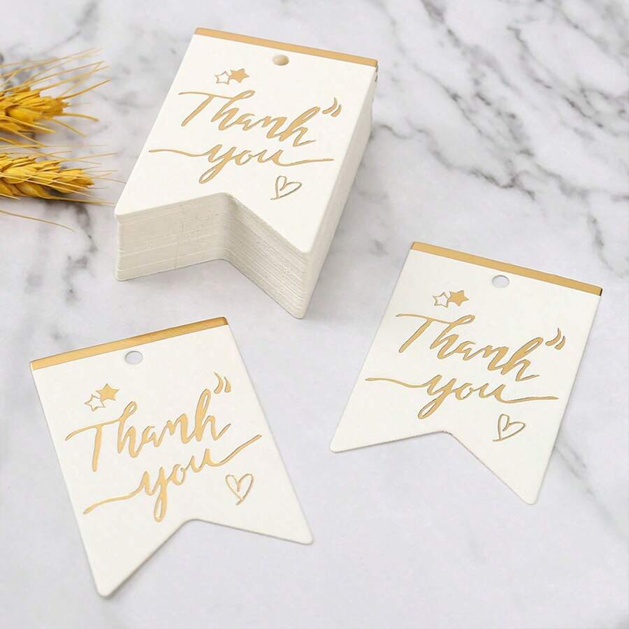 100pcs Hot Stamped 'Thank You' Banner Shaped Gift Tags For Gift ...