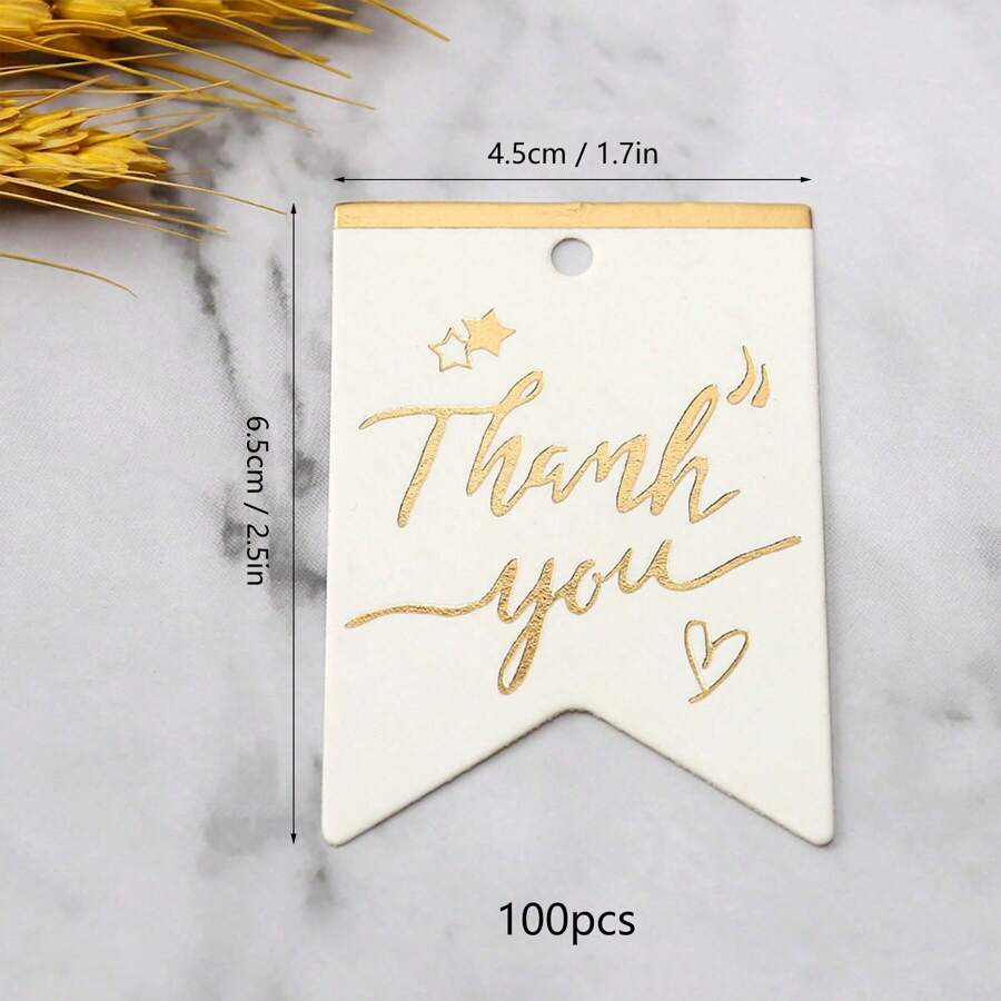 100pcs Hot Stamped 'Thank You' Banner Shaped Gift Tags For Gift ...