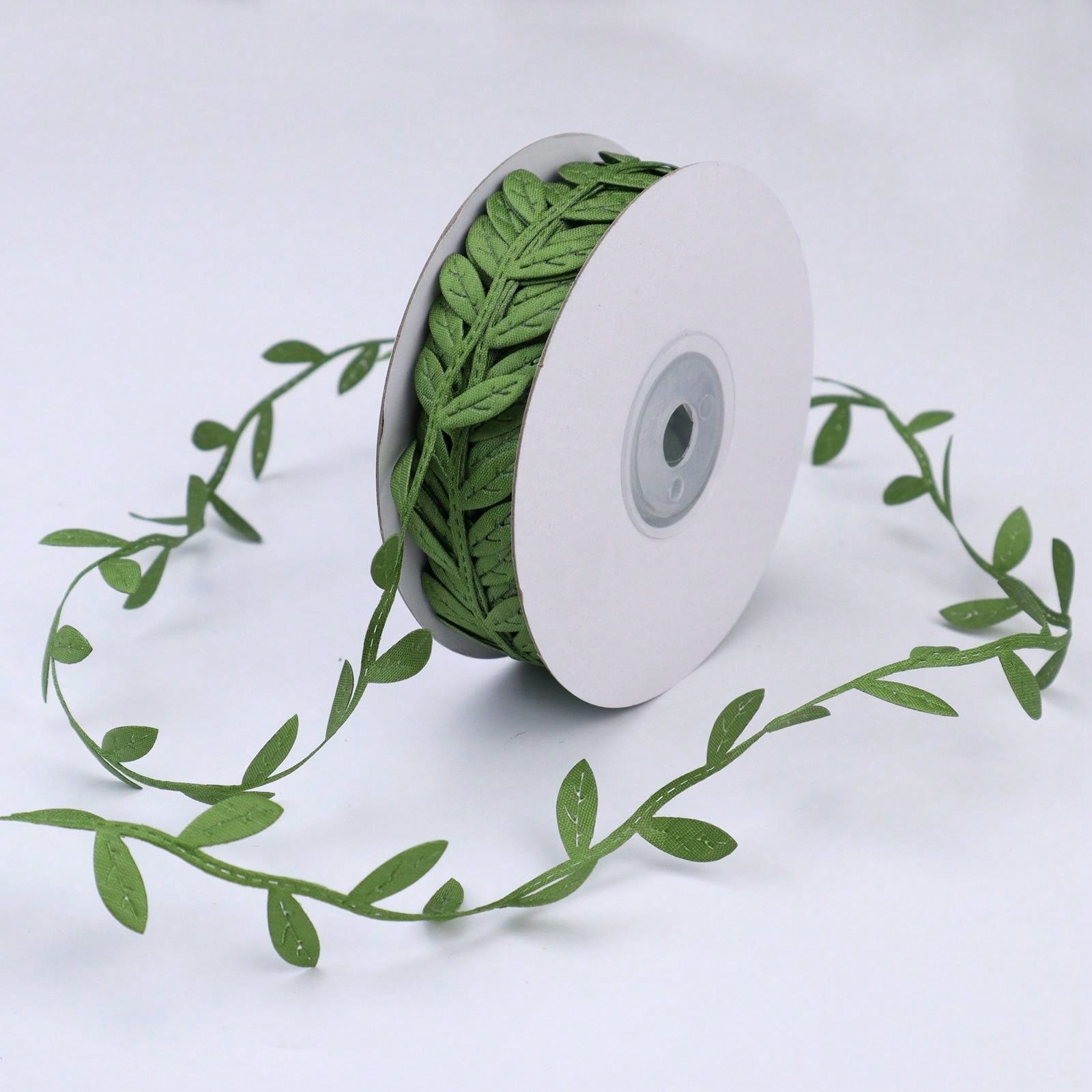 20 Yards Leaf Ribbon, Green Olive Green Leaves Leaf Trim Ribbon For ...