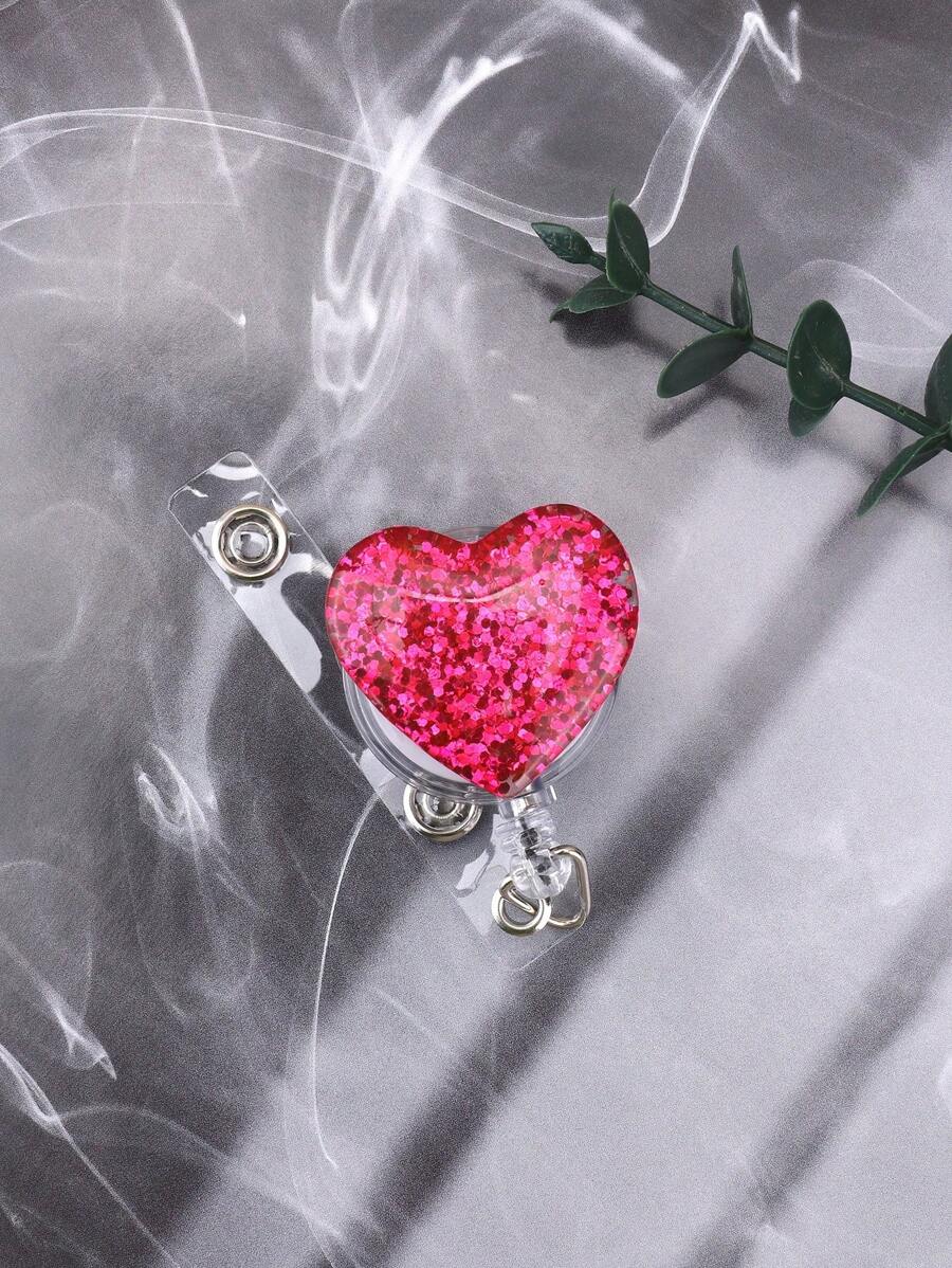 1pc Extendable Sparkling Pink Heart Card Holder Clip, Elegant Girl's ...