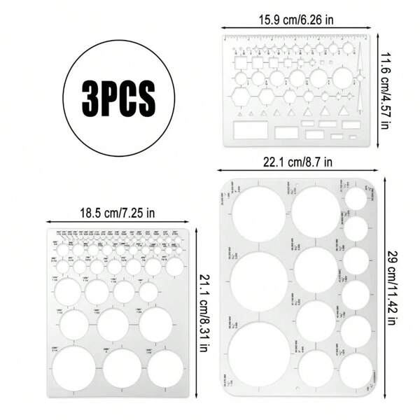 Circle Template Ruler 3 Pack Circle Round Stencil Measure Templates For ...