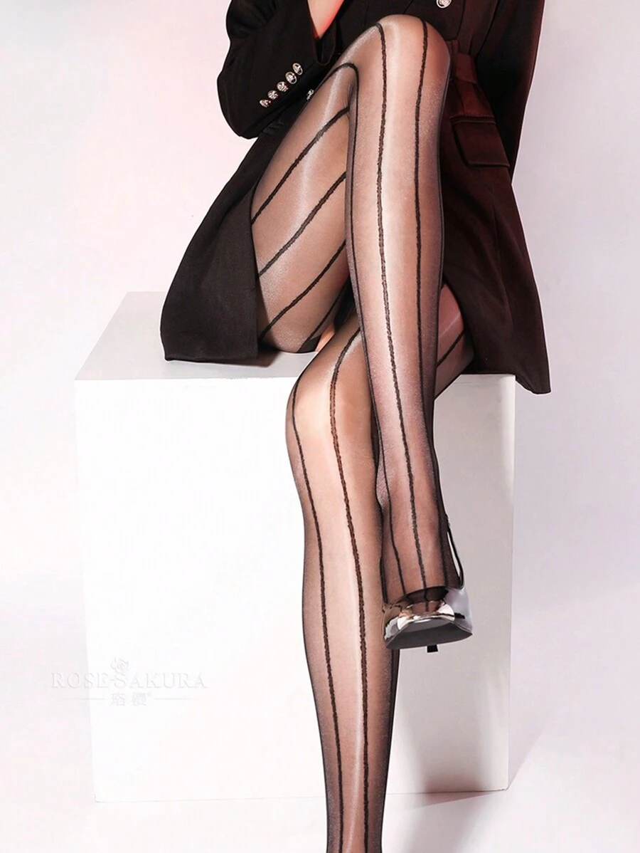 1Pair Sexy Women Oil Flash Black Tights Slimming Vertical Stripes Shiny Eight Lines Pantyhose ...