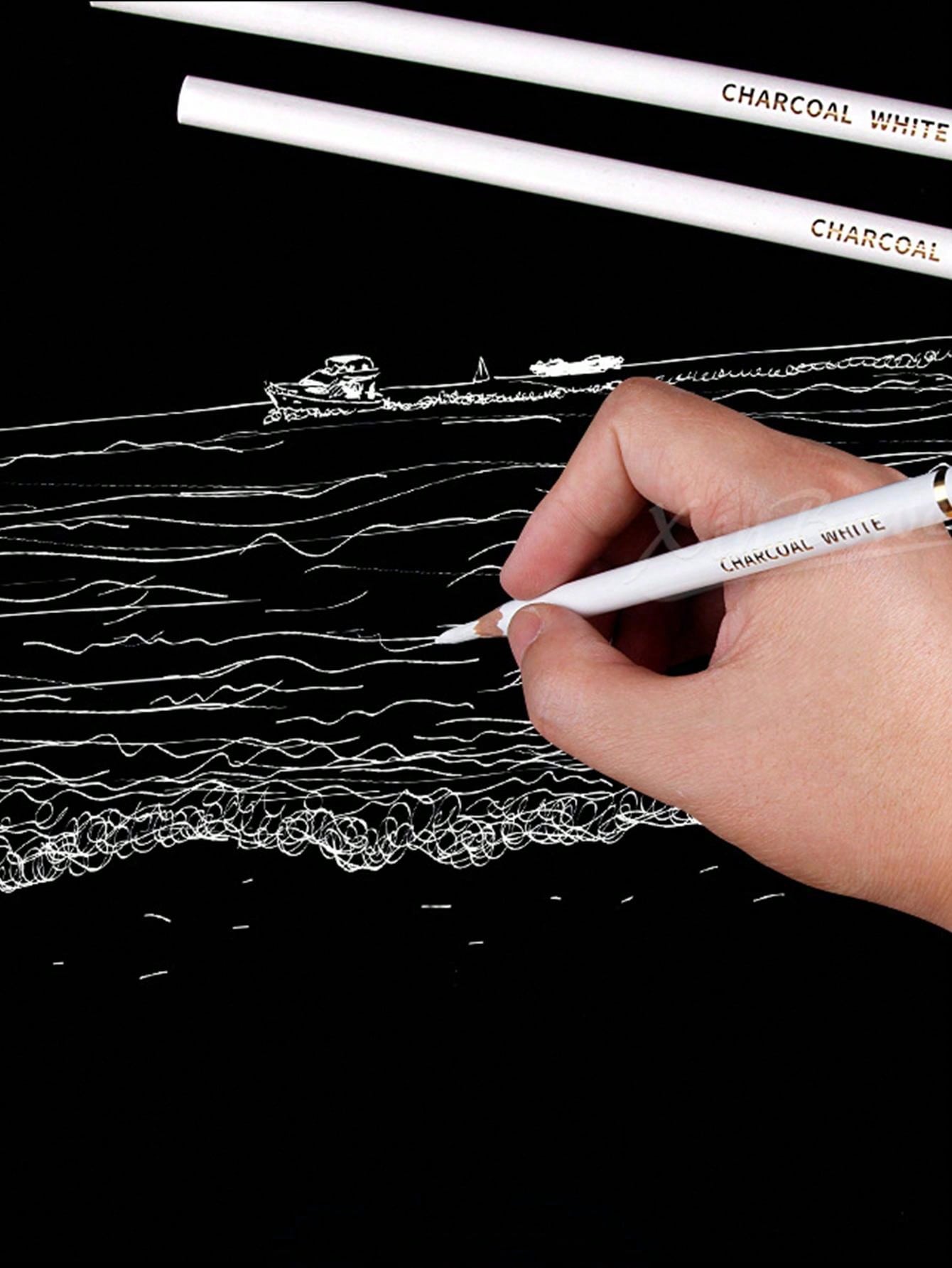 Set Of 3 White Charcoal Pencils, Different Grade For Sketching And ...